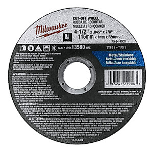 Milwaukee 4-1/2 in. Aluminum Oxide Cutting Cut-Off Wheel 0.045 in. thick x 7/8 in. (Pack of 5).