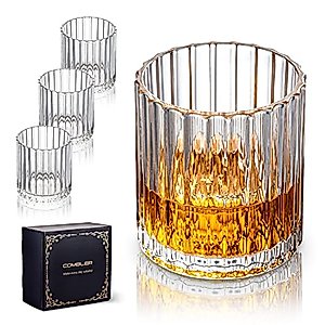 Combler Old Fashioned Whiskey Glasses with Luxury Box, 10oz Whiskey Glasses for Scotch, Bourbon, Liquor and Cocktail Drinks, Set of 4