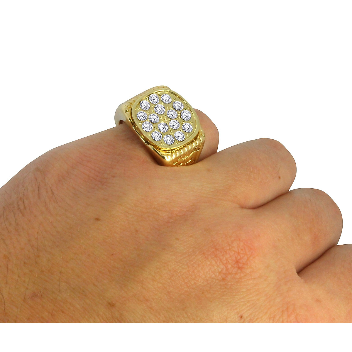 Classy Nugget Design 14k Gold Tone AAA Cz Hip Hop Pinky Ring (9)