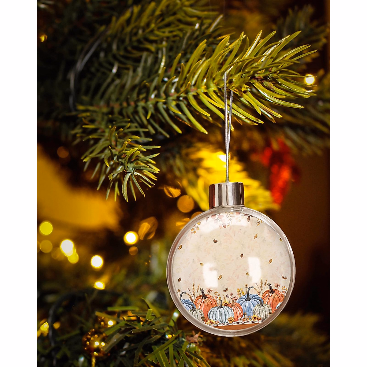 Christmas Tree Decorations Ball Ornaments, Thanksgiving Fall Christmas Ornaments 2022 Shatterproof, Western Pumpkin Teal Blue Orange Maple Leaf Christmas Balls Ornament Hanging for Xmas Party 3.5"