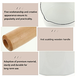 Milk Pot：Cabilock Enamel Milk Pan with Wooden Handle Butter Warmer Soup Pot Saucepan Pan Milk Pot Small Cookware with Pour Spouts for Boiling Milk Noodle Butter Coffee Baby Food
