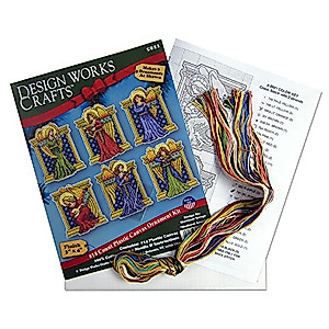 Design Works Crafts Medieval Angels Counted Cross Stitch Ornament Kit, Red, Blue, Green, Gold and More (Mixed)