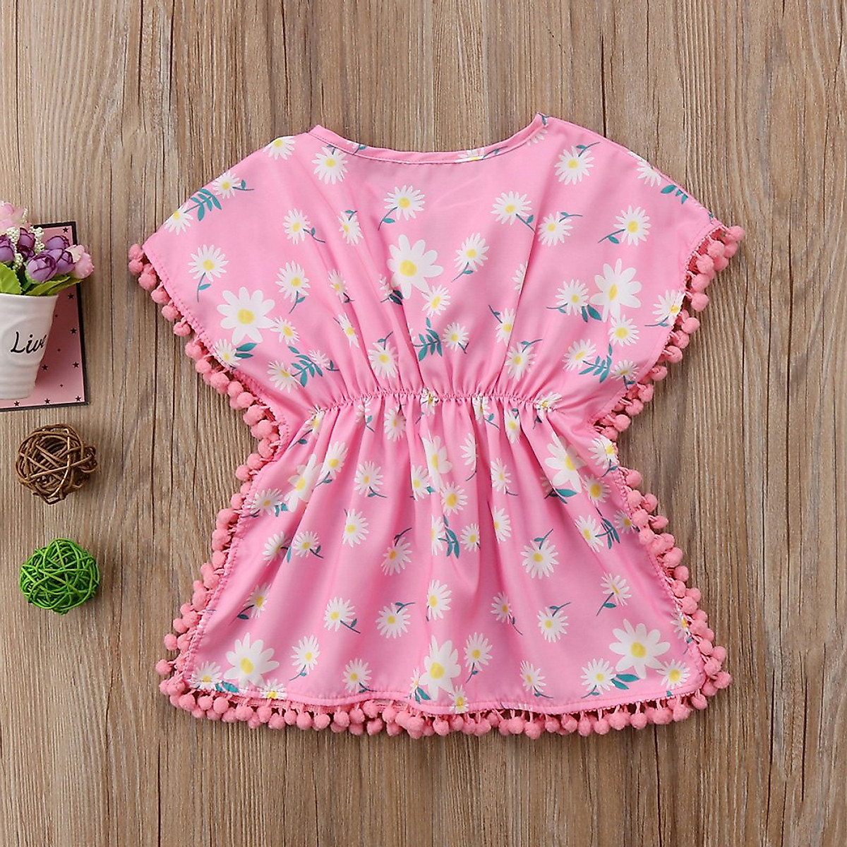 Douhoow Toddler Baby Girls Swim Cover-up Beach Sundress Summer Poncho Rash Guards (Pink, 1-2T)