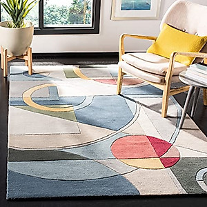 SAFAVIEH Rodeo Drive Collection Runner Rug - 2'6" x 14', Blue & Multi, Handmade Mid-Century Modern Abstract Wool, Ideal for High Traffic Areas in Living Room, Bedroom (RD845B)