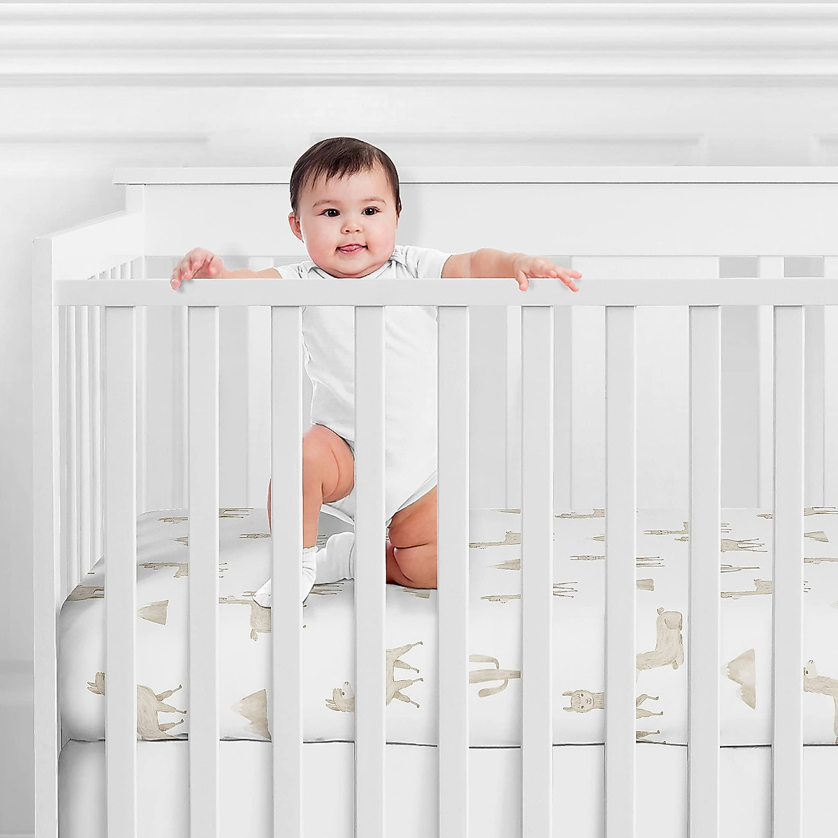 Sweet Jojo Designs Boho Llama Boy Girl Fitted Crib Sheet Baby or Toddler Bed Nursery - Gender Neutral Beige Taupe Tan White Bohemian Southwest Aztec Watercolor Mountain Cactus Alpaca Farmhouse Animal