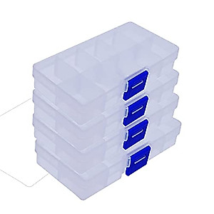 4 Pcs 10 Grids 5 Inch x 2.5 Inch Adjustable Small Removable Clear Plastic Jewelry Organizer Divider Storage Box Jewelry Earring Tool Containers (White (10-Grid) 4pcs)