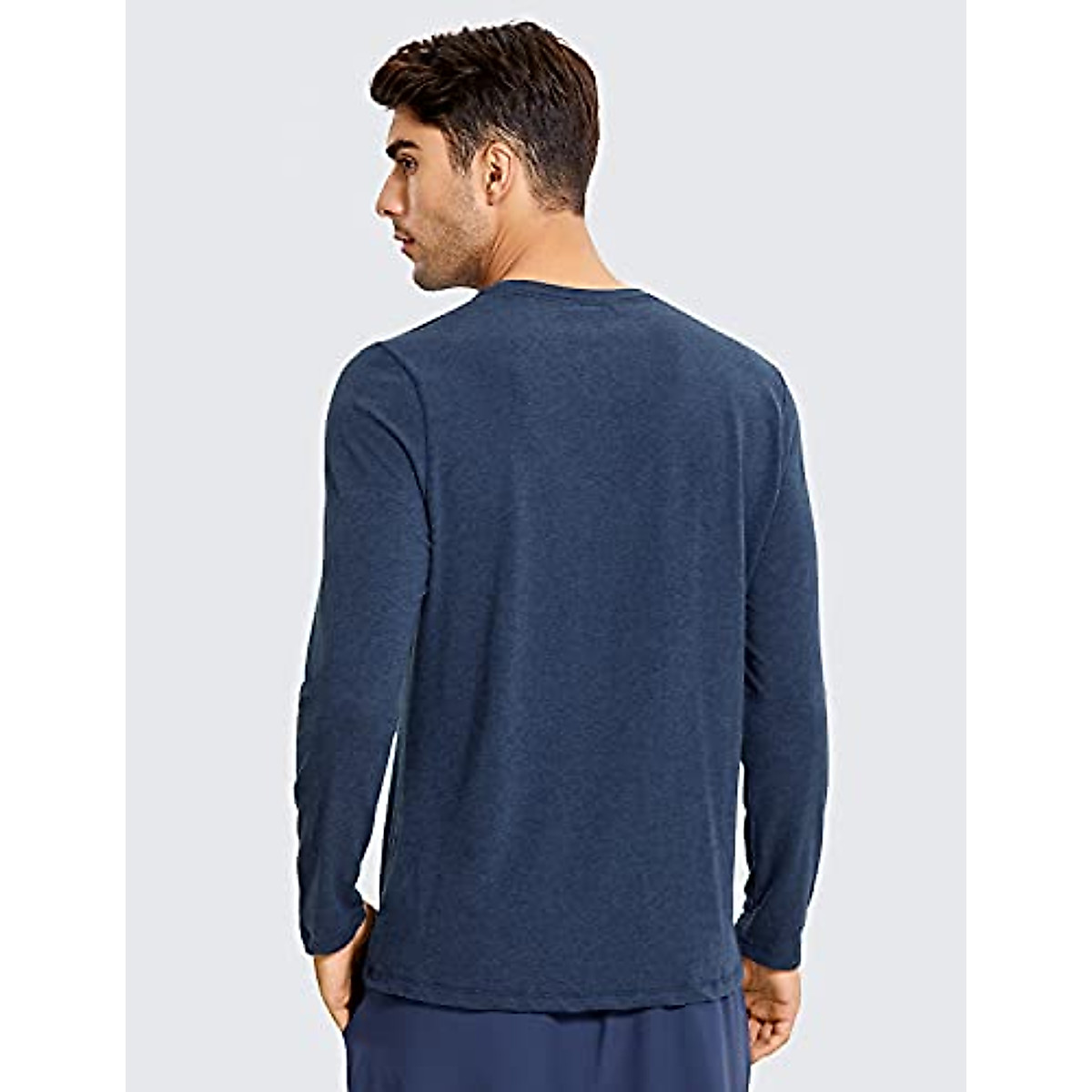 CRZ YOGA Men's Lightweight Pima Cotton Long Sleeve T-Shirts Loose Fit Fashion Casual Workout Tees Navy Heather Large