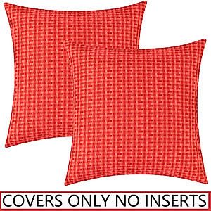UGASA Outdoor Waterproof Pillow Covers Pack of 2 Weaving Texture Water Resistant Outside Decorative Pillow Cases for Patio Garden Porch Yard Bench Tent 20x20 Inch, Red