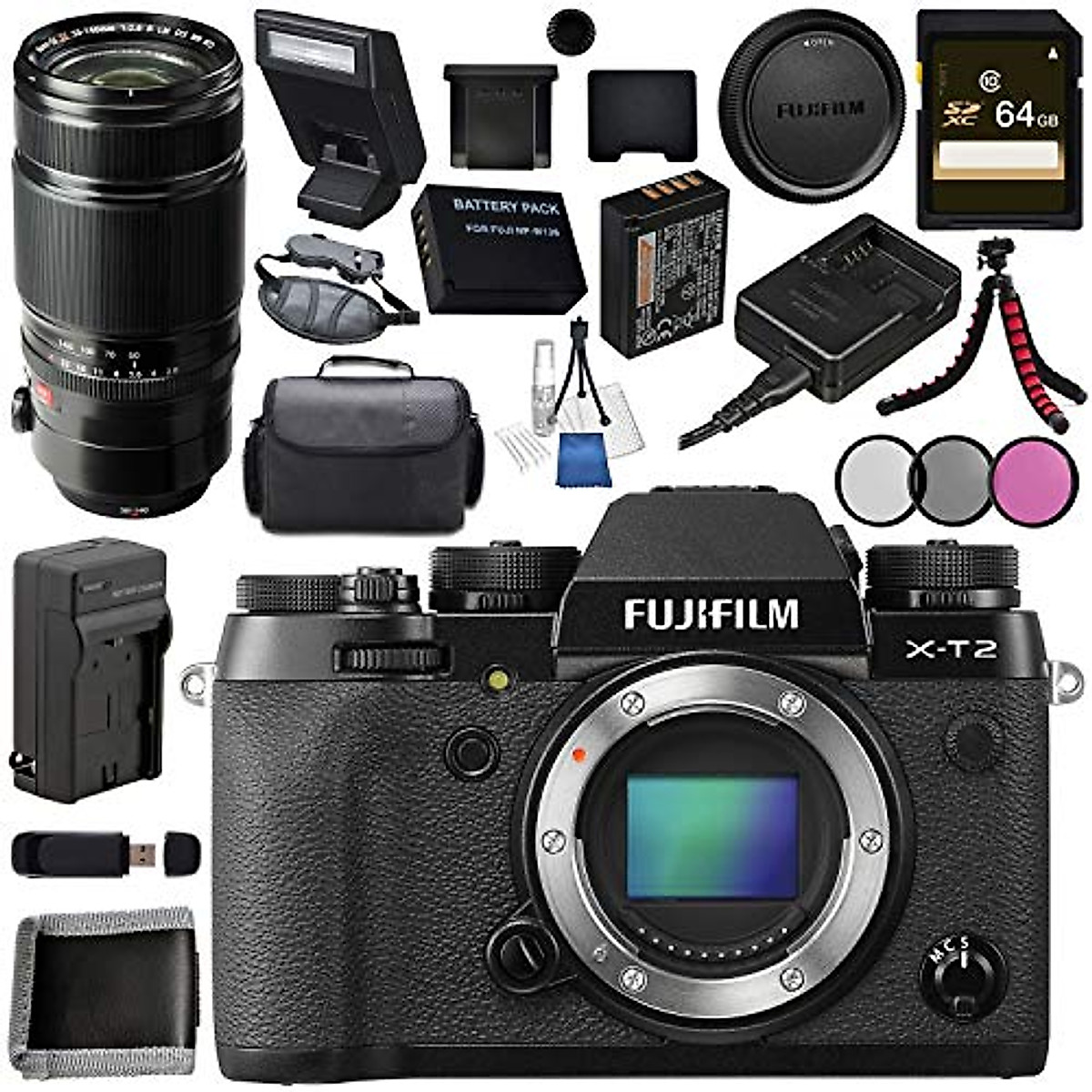 Fujifilm X-T2 Mirrorless Digital Camera (Body Only) 16519247 + Fujifilm XF 50-140mm f/2.8 R LM OIS WR Lens 16443060 Bundle