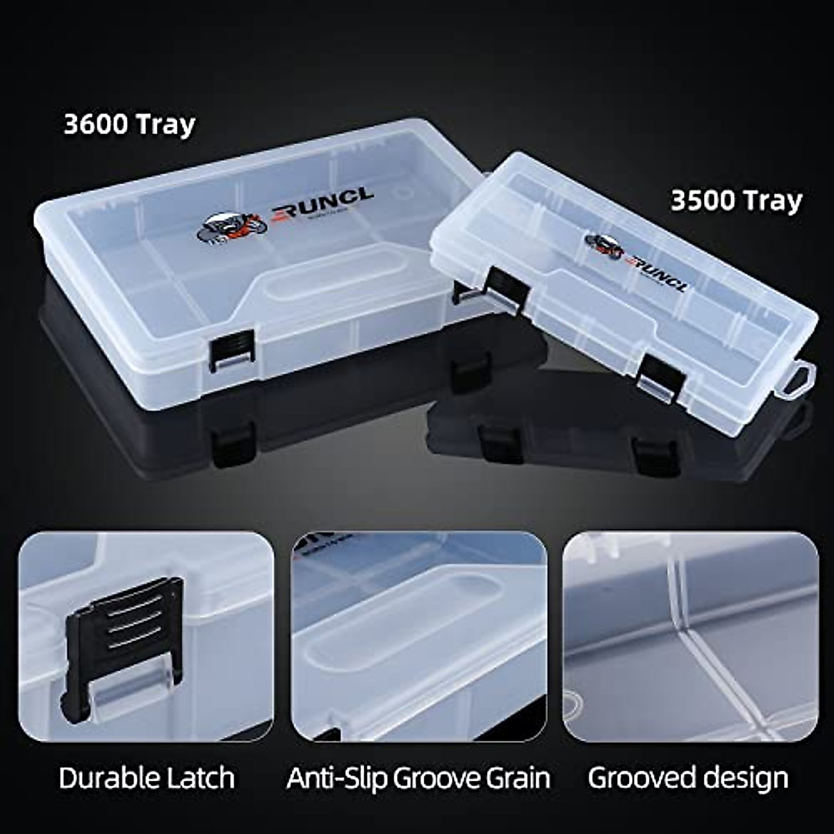RUNCL Fishing Tackle Box, 4 Packs Plastic Storage Box with Removable Dividers, 3500/3600 Tackle Boxes Organizer - Clear Tackle Storage Trays For Lures, Baits - Box Organizer Container