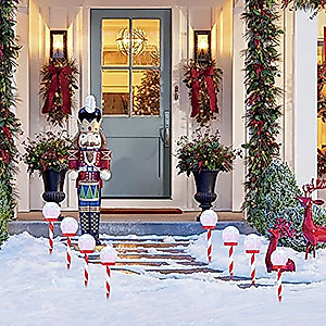 EAMBRITE 4PK RGB Ball Candy Cane Pathway Markers Light with Rotating Projector Waterproof Outdoor Stake Lights Decorative for Pond Garden Patio Landscape