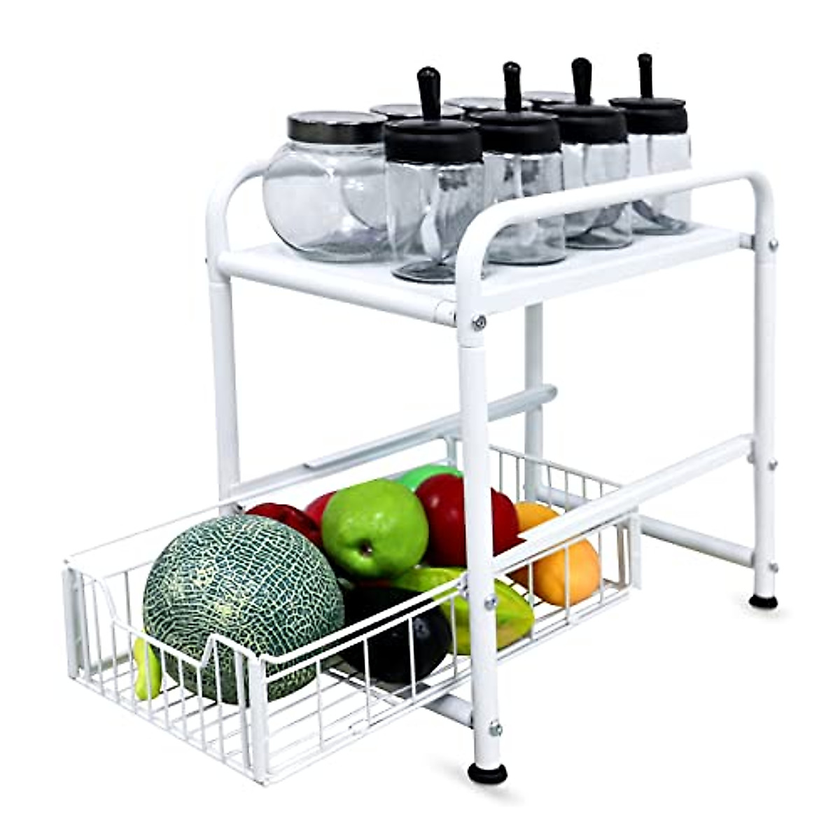 Under Sink Organizers and Storage, Nevfiro 2-Tier Pull Out Sliding Drawer Under Sink Shelf Organizer Metal Cabinet Basket Organizer for Kitchen Bathroom Countertop Laundry