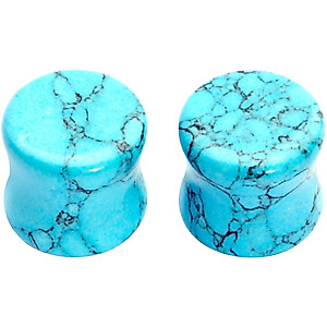 Body Candy Unisex 1/2" 2PC Organic Turquoise Stone Saddle Plugs Double Flare Plug Ear Plug Gauges 12mm
