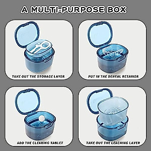 Zoeynex 2 Pack Denture Bath Case, Retainer Case(Blue & Green) - Includes Brush and Aligner Remover Tool,Complete Clean Care for Dentures, Partial Dentures, Retainers & Mouth Guard