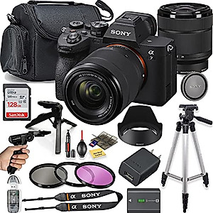 Sony a7 IV Mirrorless Camera with 28-70mm Lens Bundle with Accessories (128Gb High Speed Memory Card, 50" Tripod, Gadget Bag, Cleaning kit)