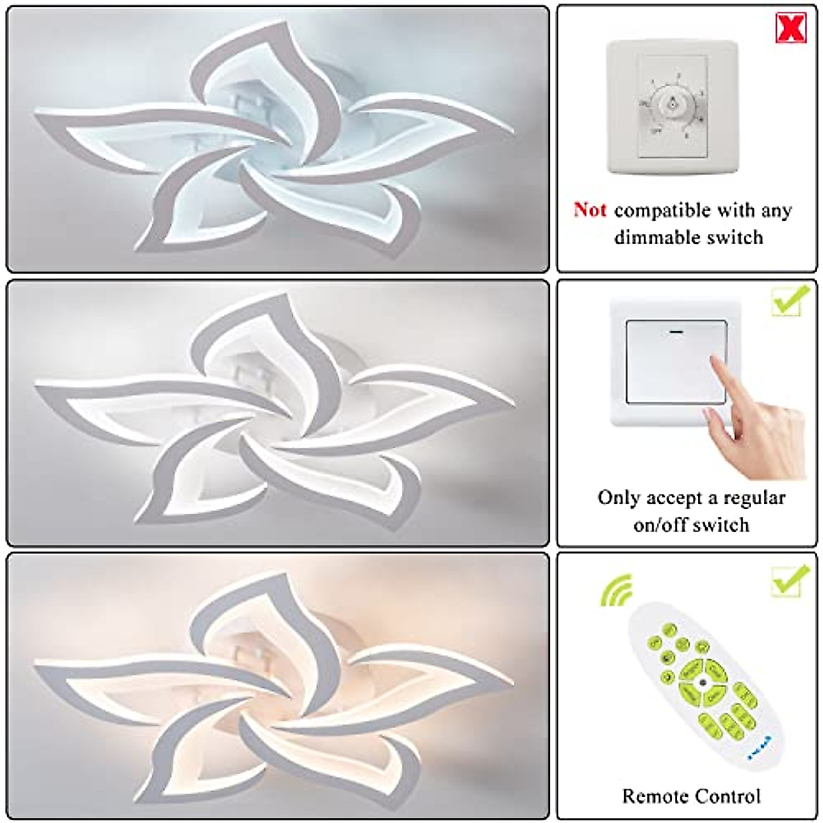 CHYING Modern LED Ceiling Light 23.6'' Dimmable Flush Mount Ceiling Light with Remote Control 80W LED Chandelier Acrylic Ceiling Lamp Fixture for Bedroom Kitchen Living Room Dining Room, White