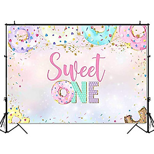Mocsicka Sweet One Donut Birthday Backdrop, Donut First Birthday Party Decoration Background, Girl 1st Birthday Party Banner Supplies (7x5ft)