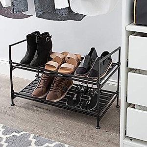 Organize It All 2 Tier Shoe Rack, Dimensions: 25.12 x 11.42 x 17.01, Stackable, Home Organization, Great for Closets, Bedroom, Freestanding, Easy Assembly, Espresso