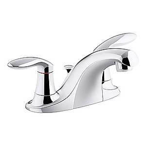 KOHLER K-15241-4DRA-CP Coralais Two-Handle Centerset Bathroom Sink Faucet with Plastic Pop-Up Drain & Lift Rod, Polished Chrome