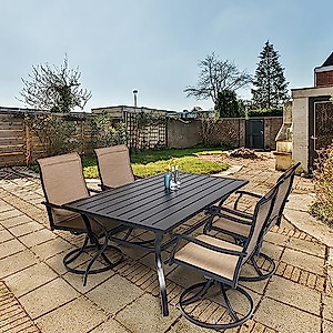 Virvla Patio Dining Table Outdoor Steel Rectangular Table with Umbrella Hole 60" x 38" x 28"