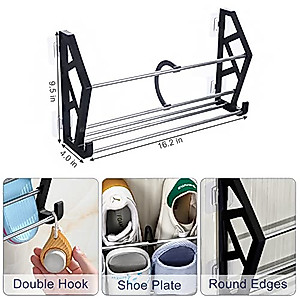 2Pcs Door Shoe Rack, Shoe Rack Organizer Over The Door or On The Wall Hanging Shoe Rack with Hooks for Closet, Entryway, Kitchen (Black)