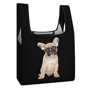 French Bulldog Puppy Shopping Bag Reusable Grocery Tote Bag Collapsible Pouch Bags with Handle