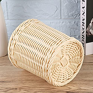 Zerodeko Woven Storage Baskets Round Rattan Waste Basket Woven Trash Can Paper Waste Basket Straw Wicker Sundries Storage Basket Garbage Container Bin for Bathroom Kitchen Beige Woven Baskets
