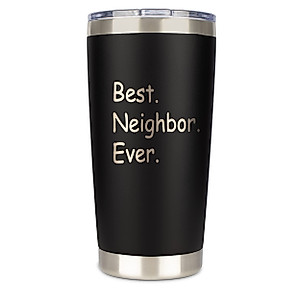 JENVIO Neighbor Gifts | Laser Engraved Stainless Steel Travel Tumbler with Lid and 2 Straws | Housewarming New Ideas Going Away Thank You Valentine's Day (20 Ounce)