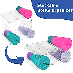 HOGARSWE Water Bottle Organizer, Storage Holder for Kitchen Organization,Fridge, Pantry,Cabinet,Countertop,Cupboard- Plastic Cup Rack Shelf for Wine，Drinks- 2 Layers,Each Rack Holds 3 Containers,Clear