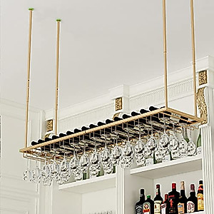 Hanging Wine Rack from Ceiling， Modern Metal Wine Bottle Holder Wall Mounted Champagne Glass Goblets Stemware Rack Storage Shelf Gold Display Racks (Size : 60x27x8cm)