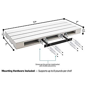 Sorbus Floating Pallet Shelves - Set of 2 - Rustic Farmhouse Wall Mount Ledge Storage Shelf Organizer - for Home Décor, Living Room, Bathroom, Bedroom, Nursery, etc - 7" D x 17" W x 1.75" H - Grey