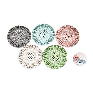 JJMG New 5 Pcs Reusable Silicone Universal Water Food Residue Drain Stopper Plug Cover Bath Tub Hair Catcher Shower Filter Protector Kitchen Sink Strainer