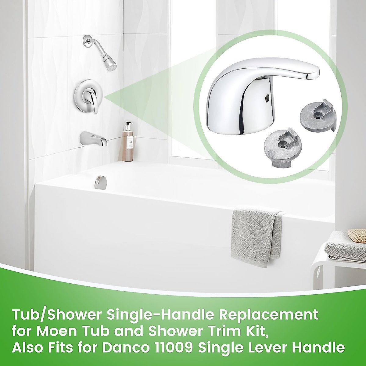 Shower Handle Replacement for Moen 100657 100224 179100 Lever Shower Handle, Compatible with Moen PosiTemp Valve Systems, Lever Shower Handle Kit for Single Handle Tub and Shower Faucets, Chrome