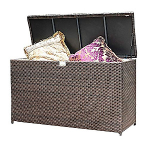 JOIVI Outdoor Storage Deck Box, Aluminum Frame Wicker Storage Bin Deck Box, 120 Gal, Brown