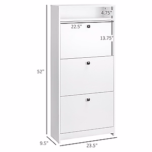 HOMCOM Slim Shoe Cabinet, Trendy Shoe Storage Cabinet with 3 Large Fold-Out Drawers & a Spacious Top Surface for Small Items, White
