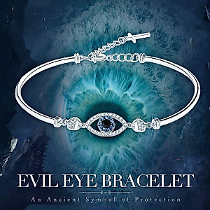 SUE'S SECRET Evil Eye Bracelet Crystal Jewelry Bangle with a Tiny Cross Extender for Women Mothers Day Easter Gifts for Mom Anniversary Day Birthday