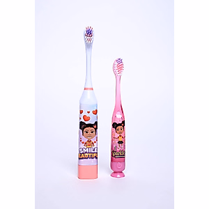 OUR REFLECTIONS Kids Battery Powered, 2 Toothbrush Heads, Soft Bristles, Ages 3 and up. Diversity Girl Nora, Boy John (Nora Electric Toothbrush, Pink)
