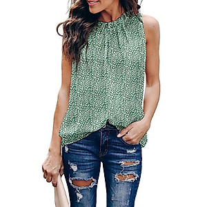 Dokotoo Womens Fashion Summer Casual Sleeveless Basic Shirts Plus Size Halter High Neck Leopard Print Loose Fit Tunic Tank Top Blouses Tee Vest Green X-Large