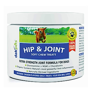 DakPets Glucosamine Chondroitin, MSM, Hip & Joint Supplement for Dogs, Organic Turmeric Soft Chews, Supports Healthy Joint Function and Helps with Pain Relief 120-Count
