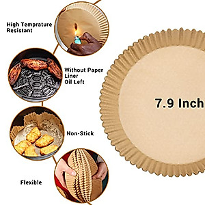 Raytrade 100 Pcs Air Fryer Liners with Wooden Tong, 7.9 Inch Disposable Air Fryer Paper Liners Silicon Coated Oil & Water-Proof Air Fryer Paper Liners, BPA Free Airfryer Liners for Safe & Healthy Food