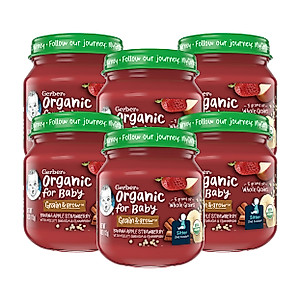 Gerber 2nd Foods Organic for Baby Grain & Grow Baby Food Jar, Banana Apple Strawberry with Millet Quinoa & Cinnamon, 4-Ounce Glass Jar (Pack of 6)