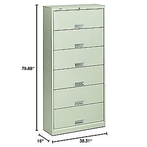 HON 6-Shelf Filing Cabinet - 600 Series Metal Pull Shelf File, Light Gray (H626)
