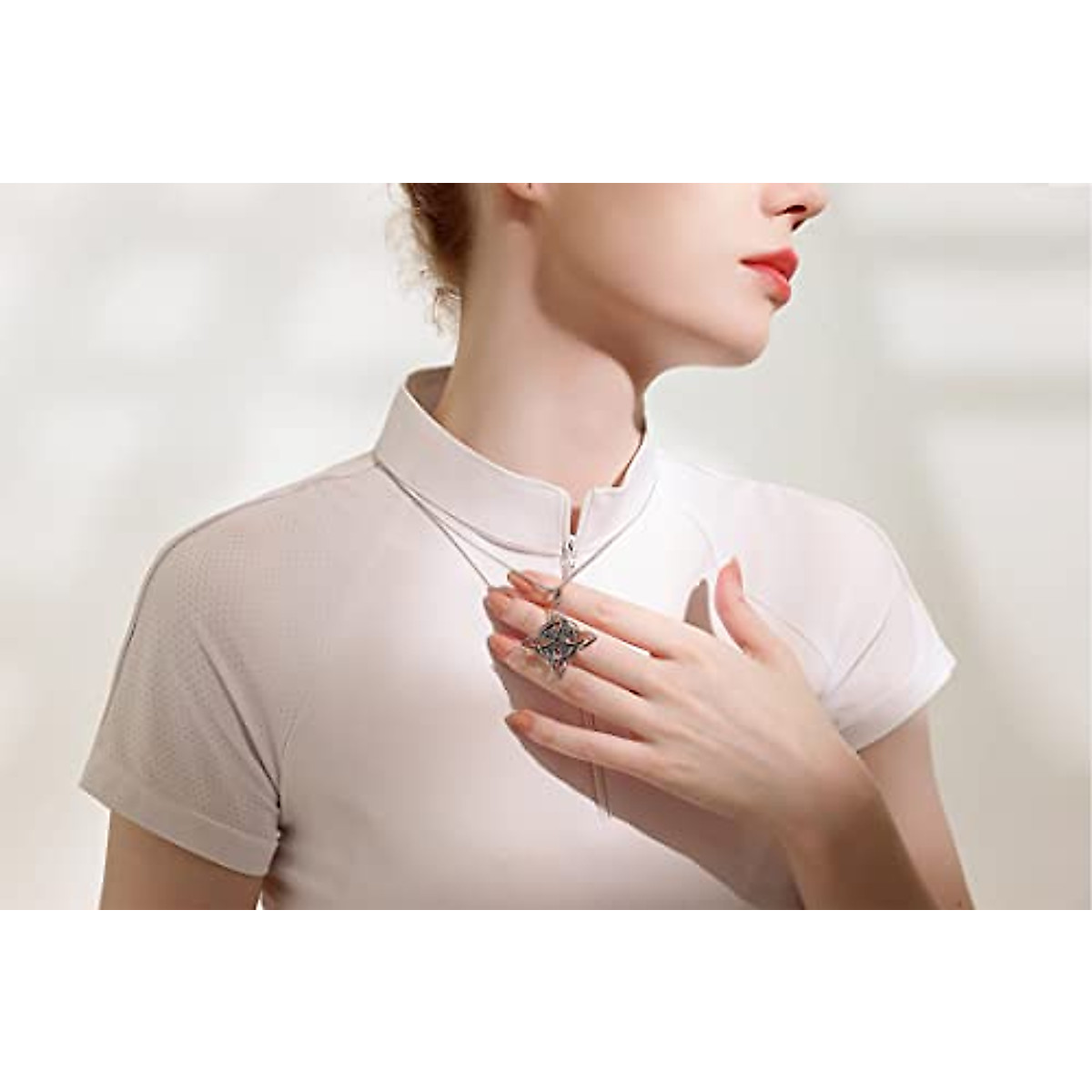 Ltiomert Ann Claridge Witches Knot Necklace, with 18" Snake chain, Witch's Star the Magic Knot Wiccan Pendant 4-Pointed Celtic Star Charm Triquetra Wicca Magick Pure Stainless