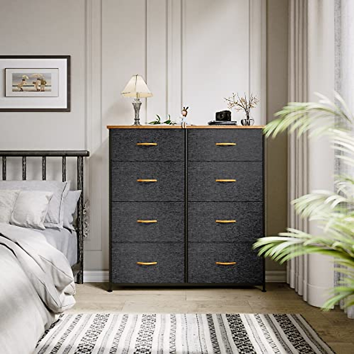YITAHOME Dresser for Bedroom, Tall Dresser with 8 Drawers, Storage Tower with Fabric Bins, Chest of Drawers for Closet & Living Room - Sturdy Steel Frame, Wooden Top (Dark Grey)