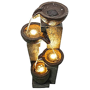Handunmi Outdoor Garden Water Fountain-Indoor Polyresin Waterfall Floor-Standing Fountains with LED Lights for Garden, Patio, Deck, Porch, Yard Art Decor (40inch)