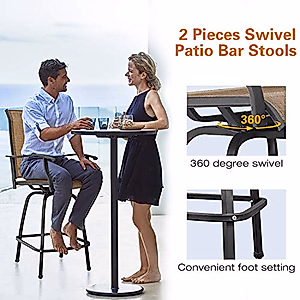 Devoko Patio Bar Stools Set of 2 All-Weather Outdoor Patio Furniture Set Counter Height Tall Patio Swivel Chairs for Bistro, Lawn, Garden, Backyard