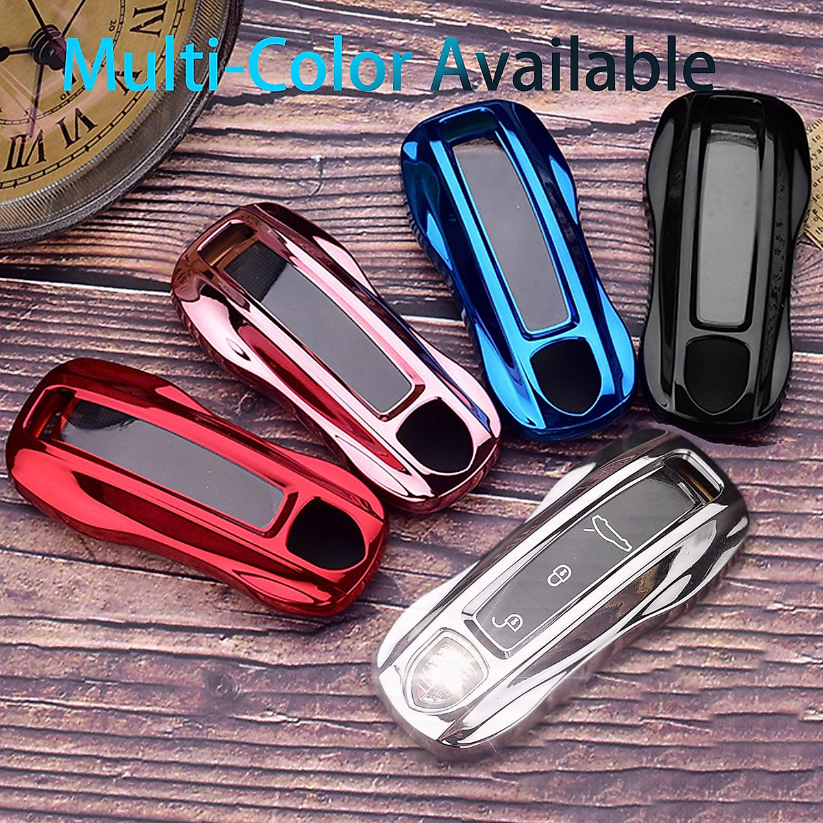 WORCAS Smart Soft TPU Key Fob Cover Compatible with Porsche 911 Cayenne Panamera TAYCAN 3/4 Button Keyless Entry Remote Control Accessories Protective Cover(Blue)