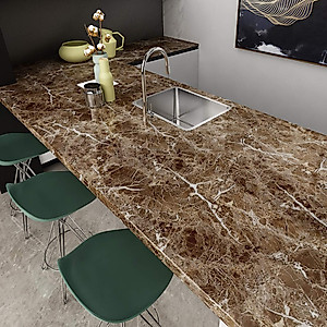 Livelynine Counter top Covers Peel and Stick Brown Marble Contact Paper for Countertops Waterproof Wallpaper for Kitchen Counter Top Table Desk Covering Bathroom Faux Marble Vinyl Wrap 15.8"X78.8"