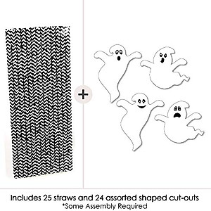 Big Dot of Happiness Spooky Ghost - Paper Straw Decor - Halloween Party Striped Decorative Straws - Set of 24