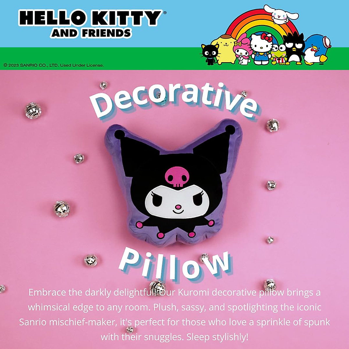 Franco Hello Kitty & Friends Bedding Super Soft Plush Decorative Pillow, Standard, Kuromi